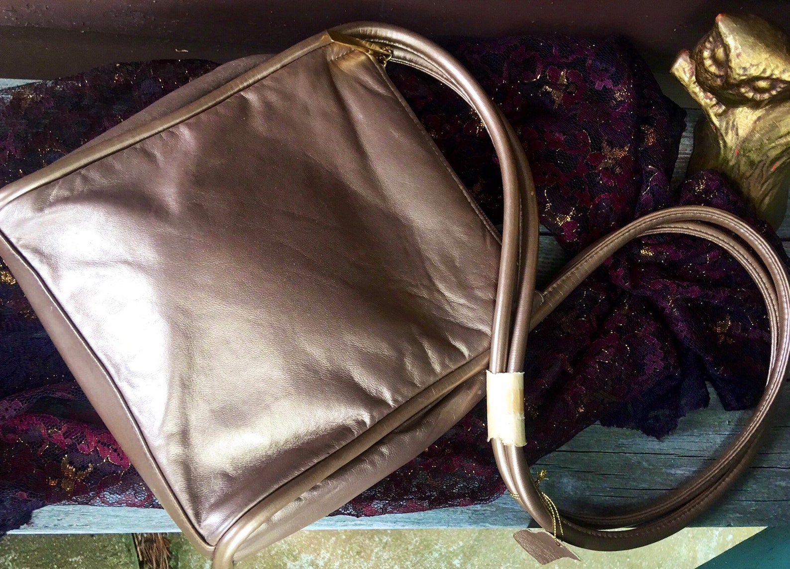 Chic Late 70s Minimalist Disco Golden Leather Handbag Tucked - Etsy