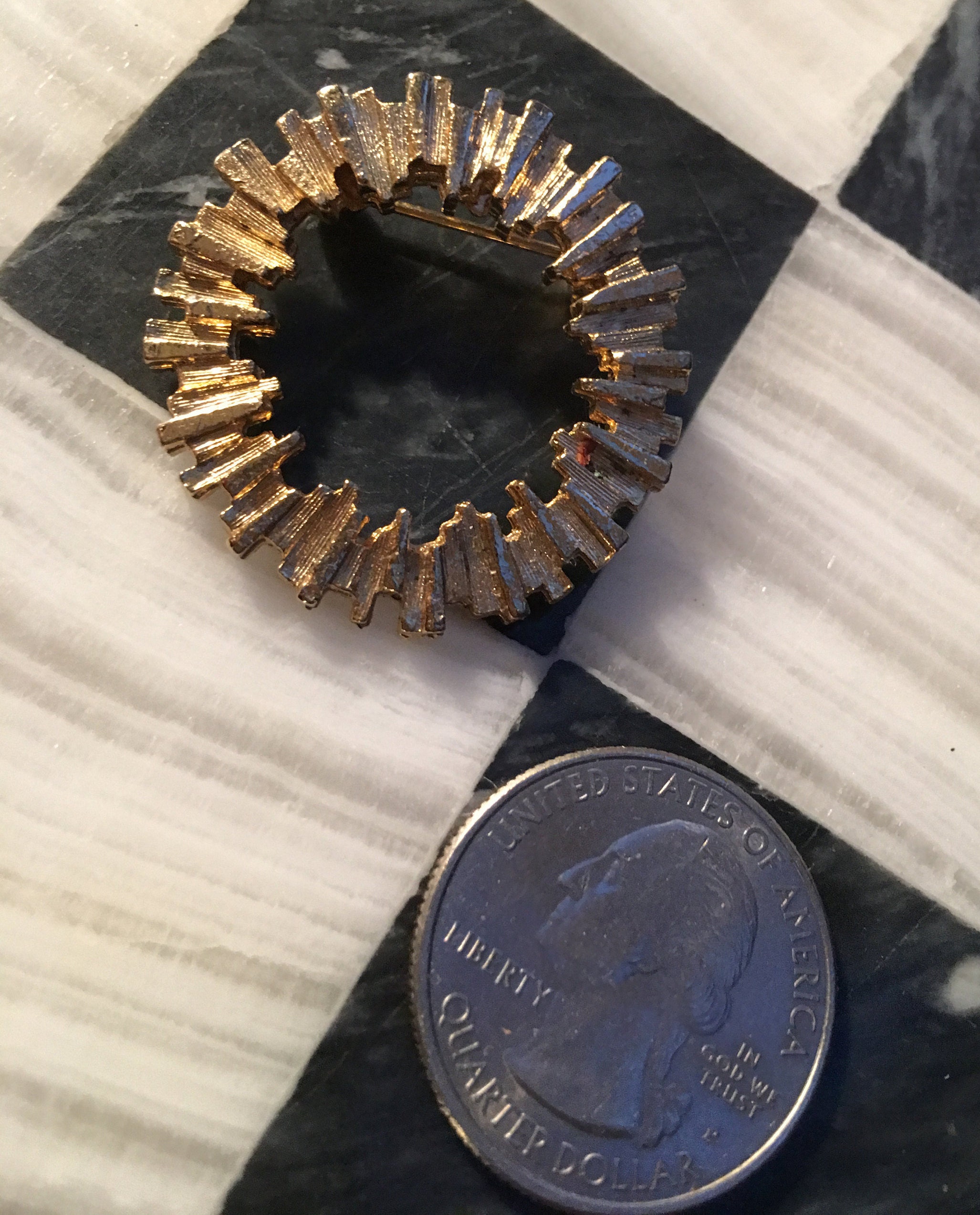 Fantastic Mid Century Modernist Gold Circle Pin, Atomic Era Brutalist ...