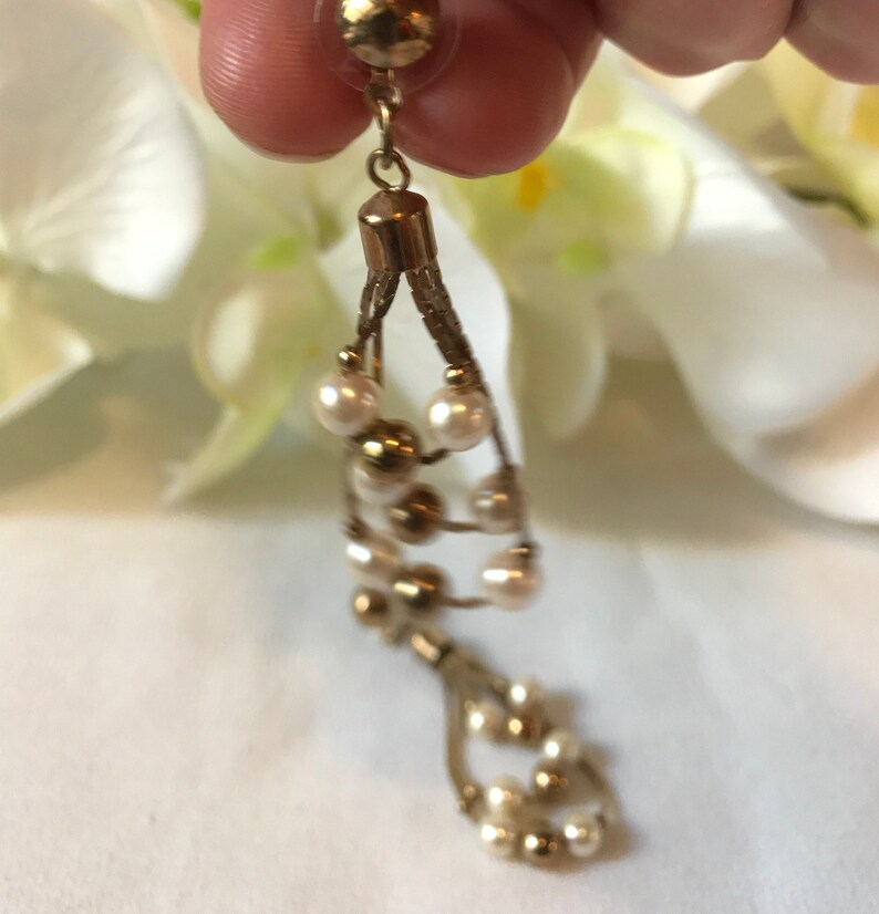 Vintage 70s Disco Gold Chain Loop Hoops With Faux Pearls Swingy ...
