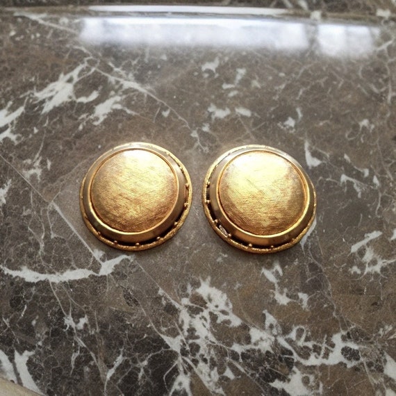 CLASSIC & CLASSY Gold Button Clip on Statement Earrin… - Gem