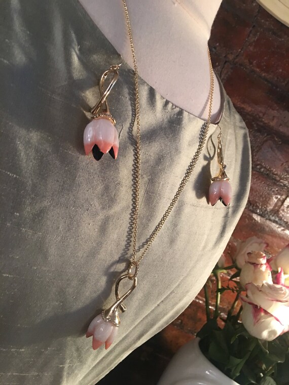 3D Pink Tulip Pendant Necklace and dangle Tulip State… - Gem