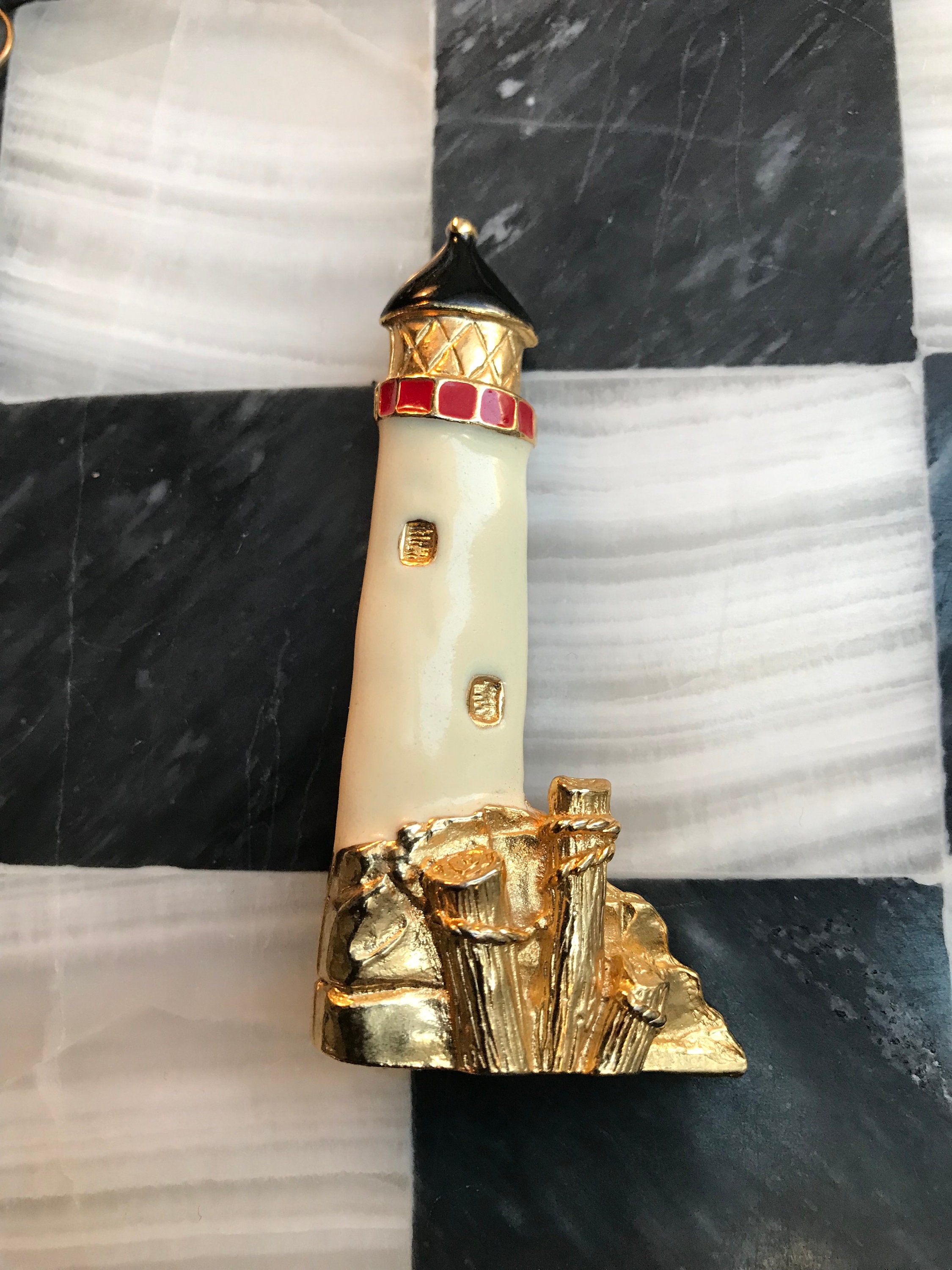 Mid Century Enamel on Goldtone Lighthouse Pin, Classic Summer on the ...