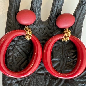 Huge Brick Red Hoops With Goldtone Chain Statement Earrings, Stylish ...