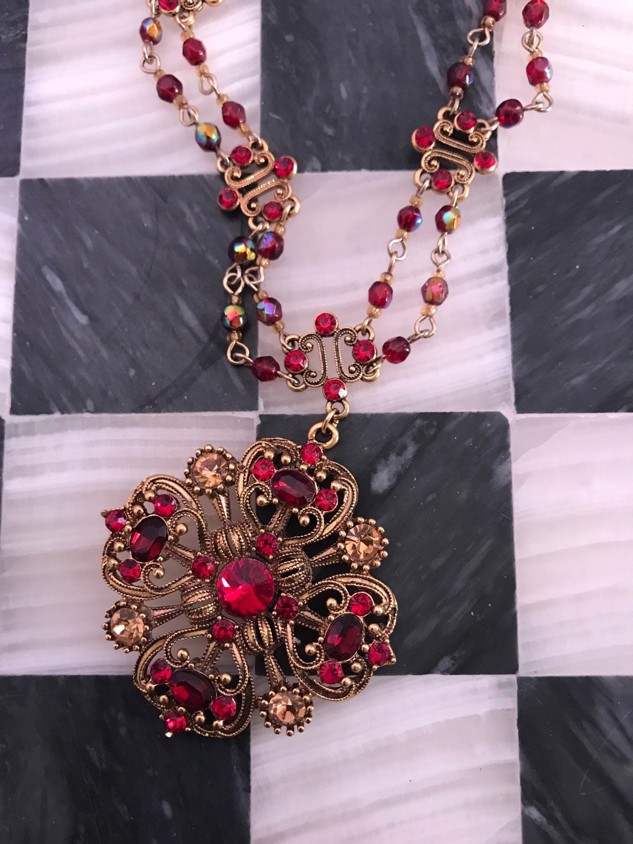 Avon Revial Gothic Red crystal Rhinestone & Goldtone 90s Glamour Grunge ...