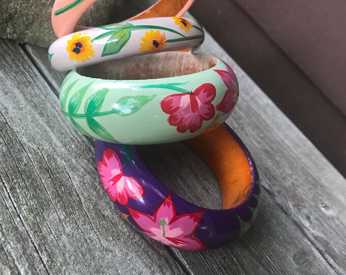 Beautiful Hand-painted Set of 4 Stunning Floral Vintage Bracelets - Etsy