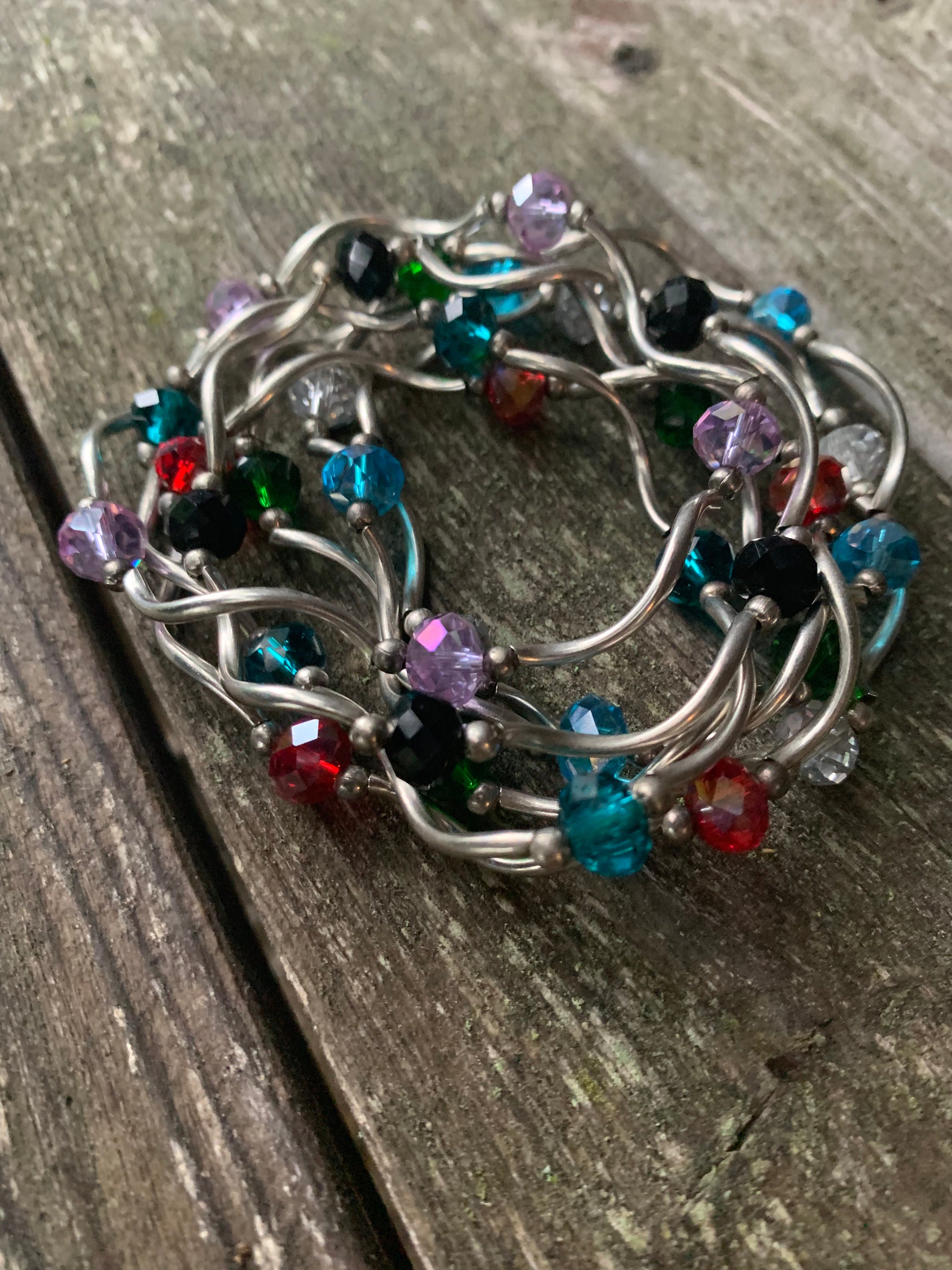 Squiggly Silver & Rainbow Crystal Cuffs, Get into the Groove with ...