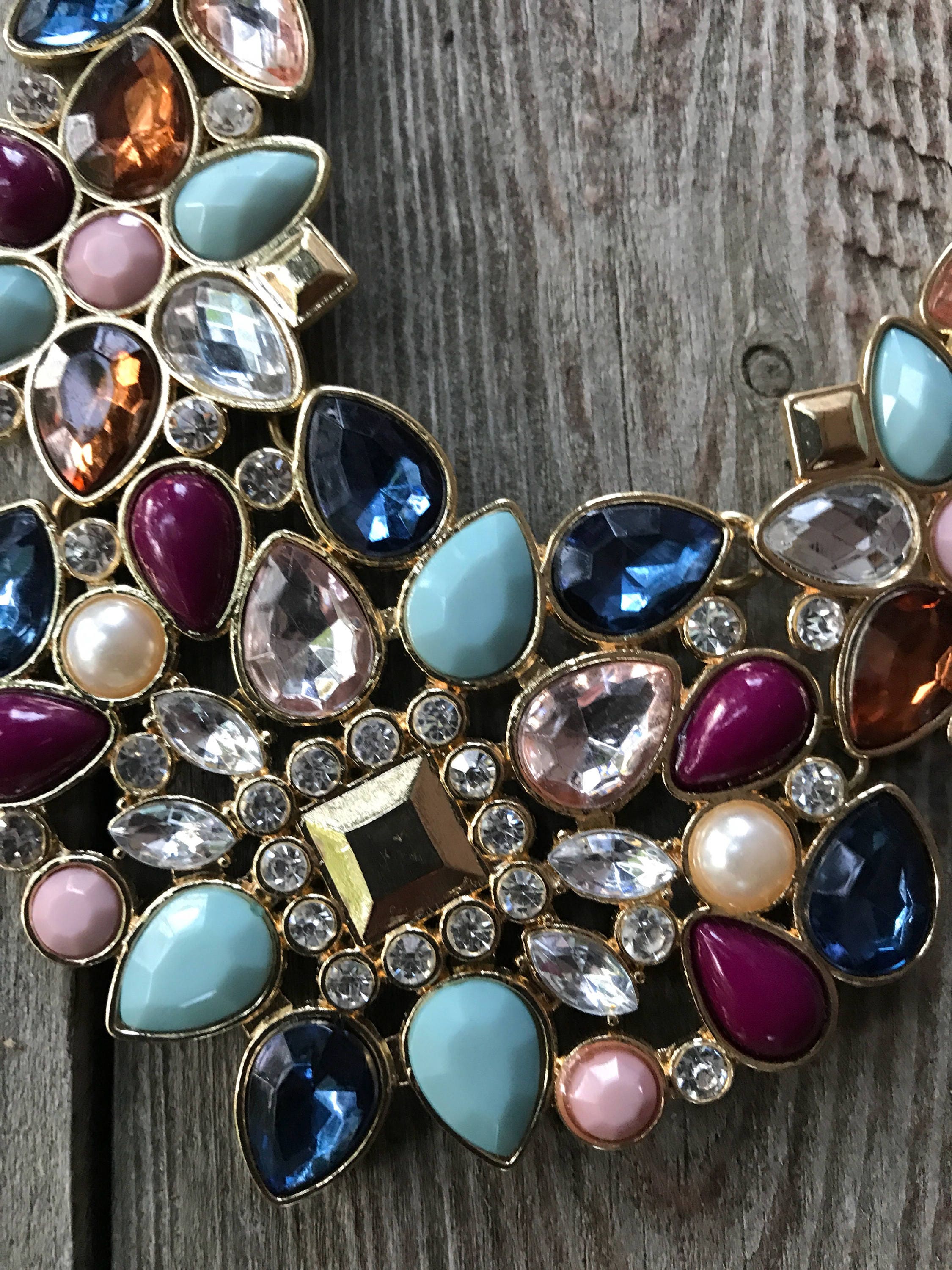 Pretty mixed Rhinestones faux Gems and Beads of blues mauves and ...
