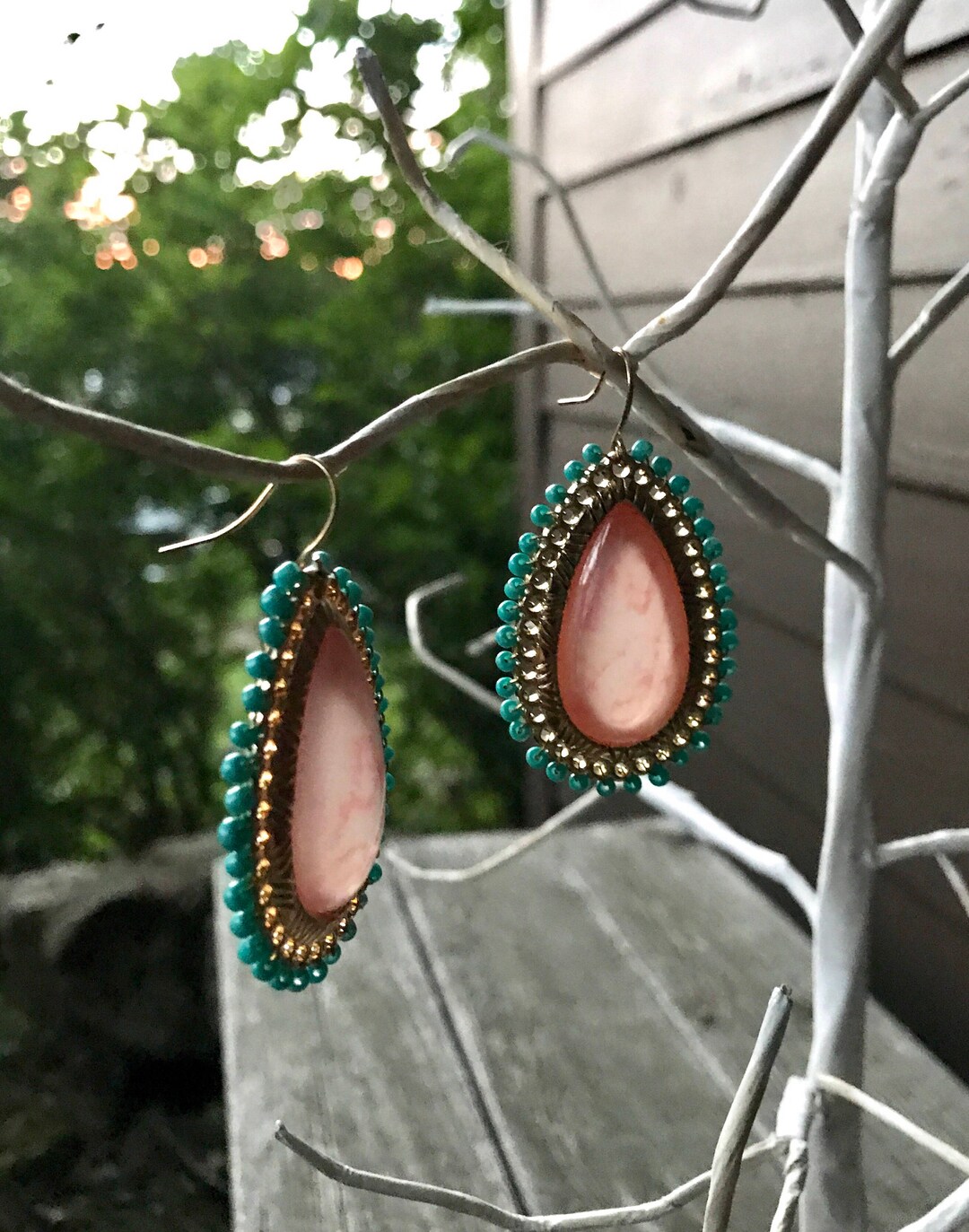 Translucent Pink Tear Drop Drop & Dangles With Goldtone Framing ...
