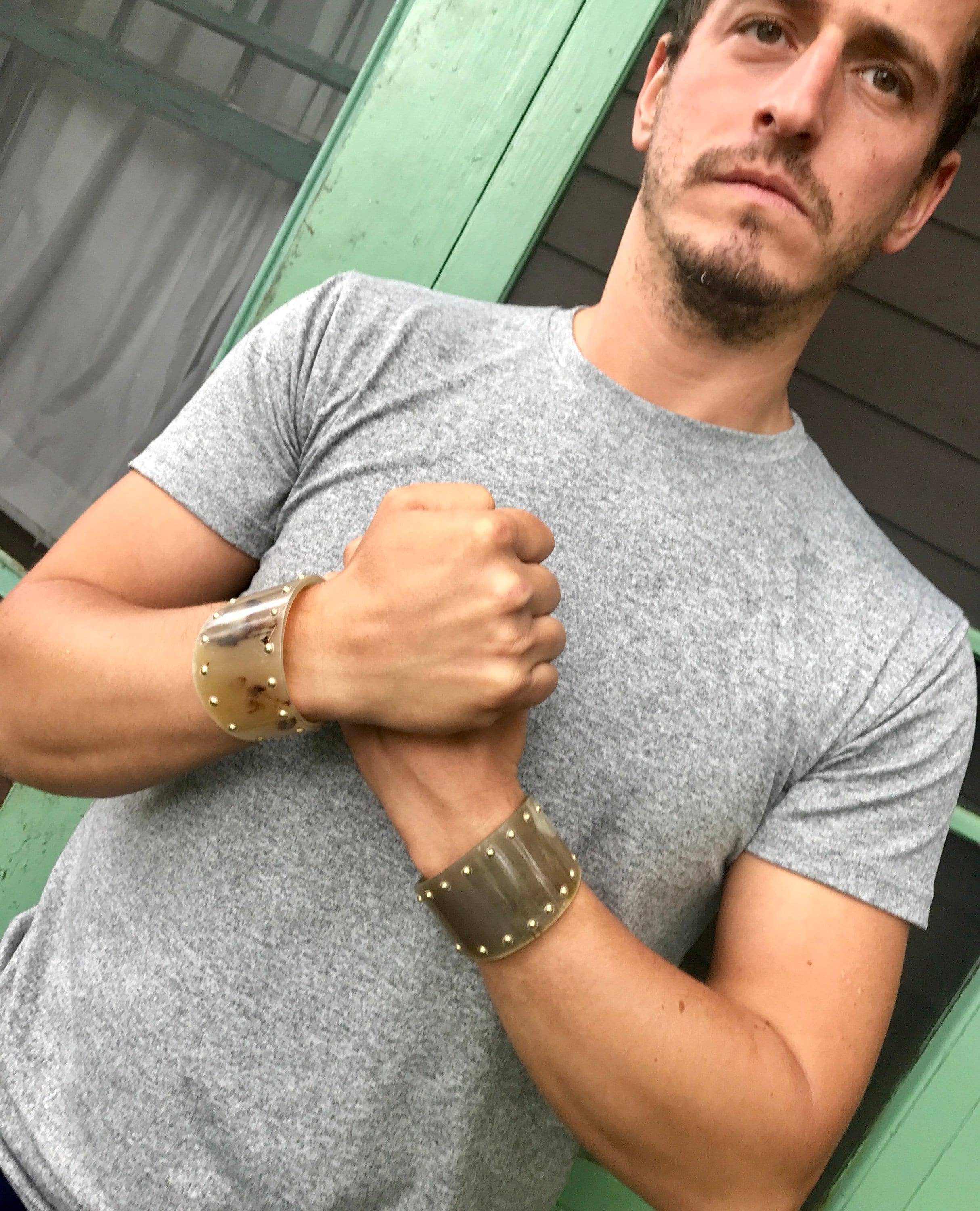 Natural Horn and Brass Stud Cuff Bracelet Set, Eco Modern Vintage ...