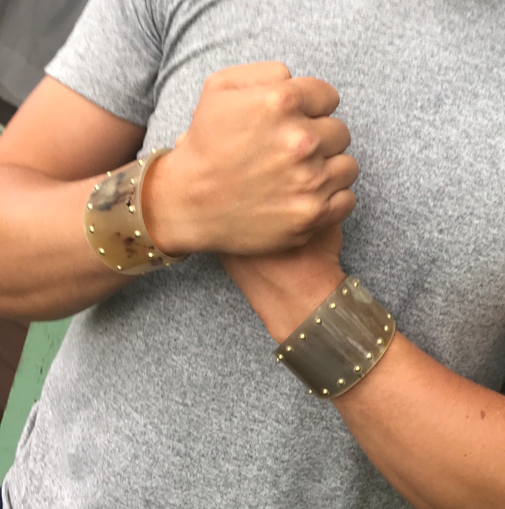 Natural Horn and Brass Stud Cuff Bracelet Set, Eco Modern Vintage ...