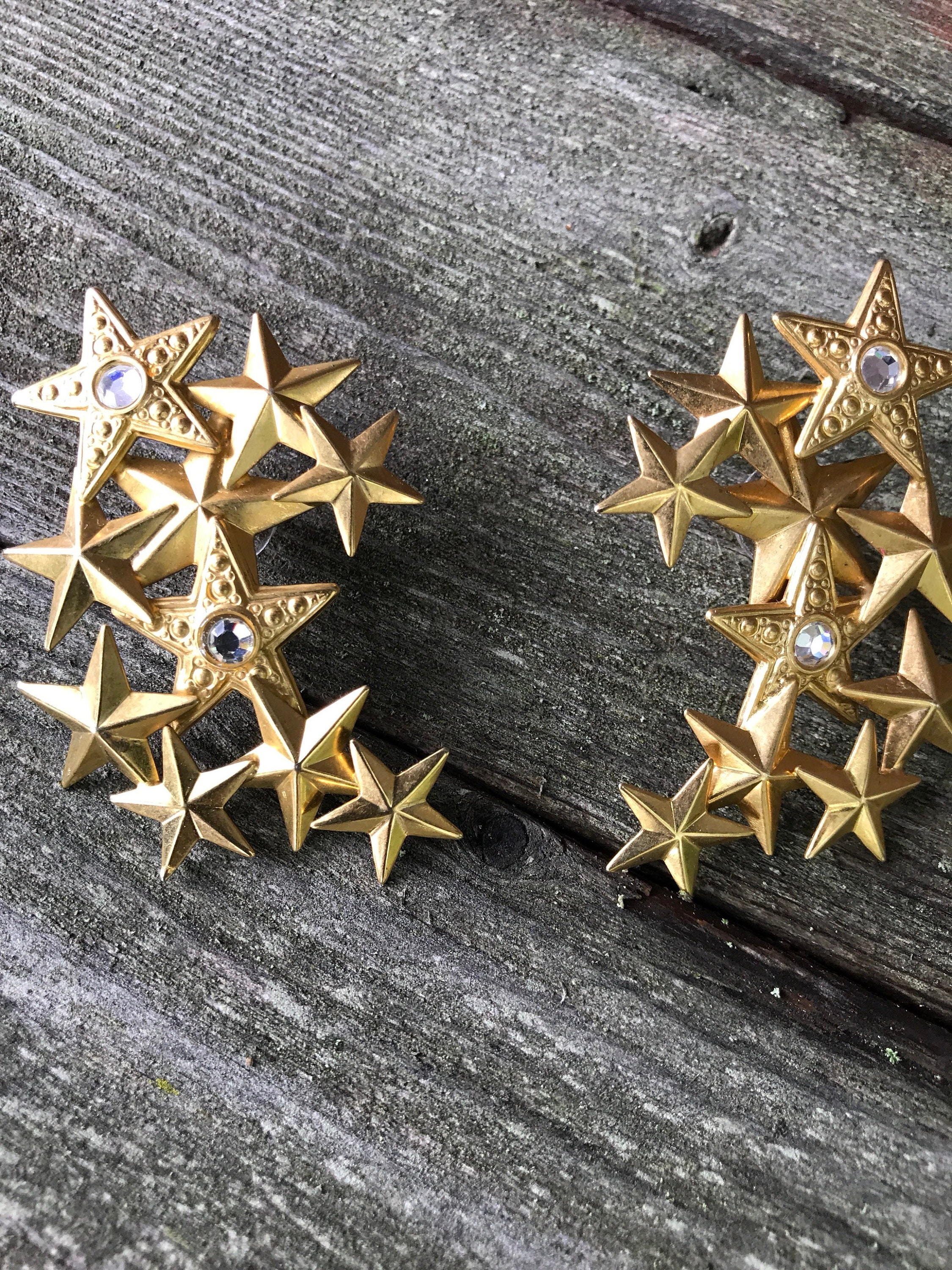 Awesome 80s Big Bold Bling Rhinestone & Matte Goldtone Giant Sky Full ...