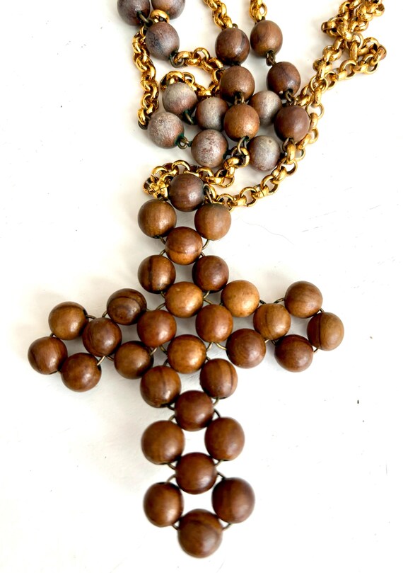 Soulful Wood Cross Bling, 70s Glam Rock Natural Beade… - Gem