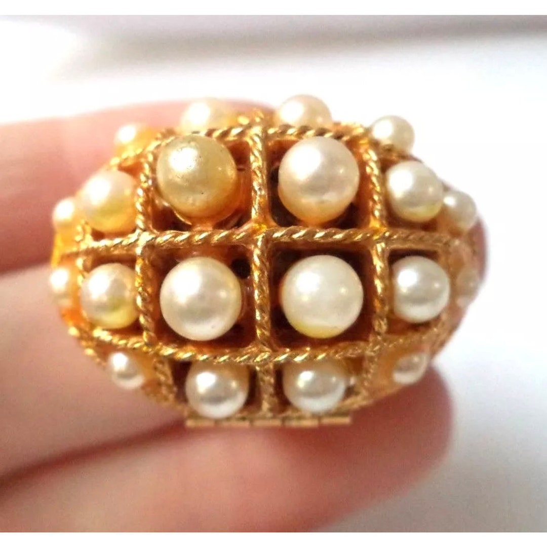 Avon Goldtone & Faux Pearl Adjustable Perfume Stash Bling Ring! - Etsy