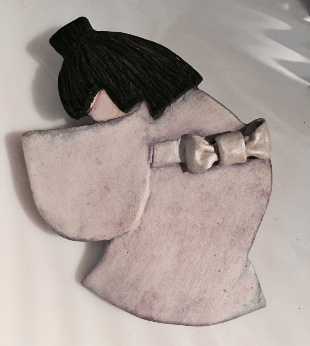 Japanese Geisha Artist Brooch, Artist Signed Porcelain Pin, Vintage ...