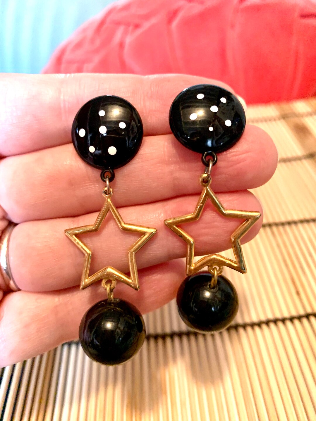 Punky Black & Gold Star Dangles, Awesome 80’s Big Bling Runway ...