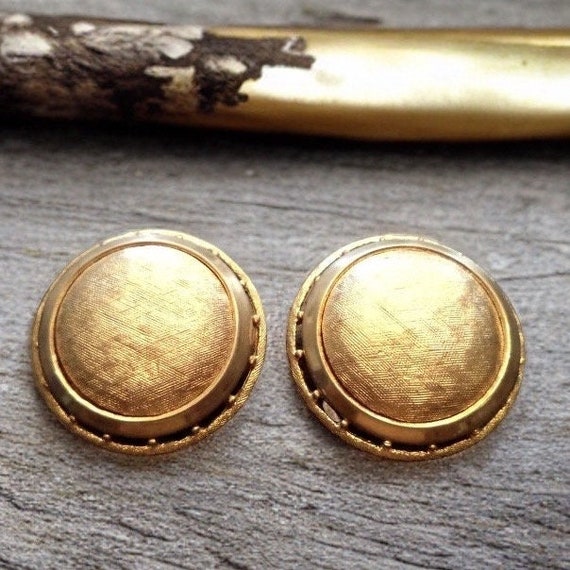 CLASSIC & CLASSY Gold Button Clip on Statement Earrin… - Gem