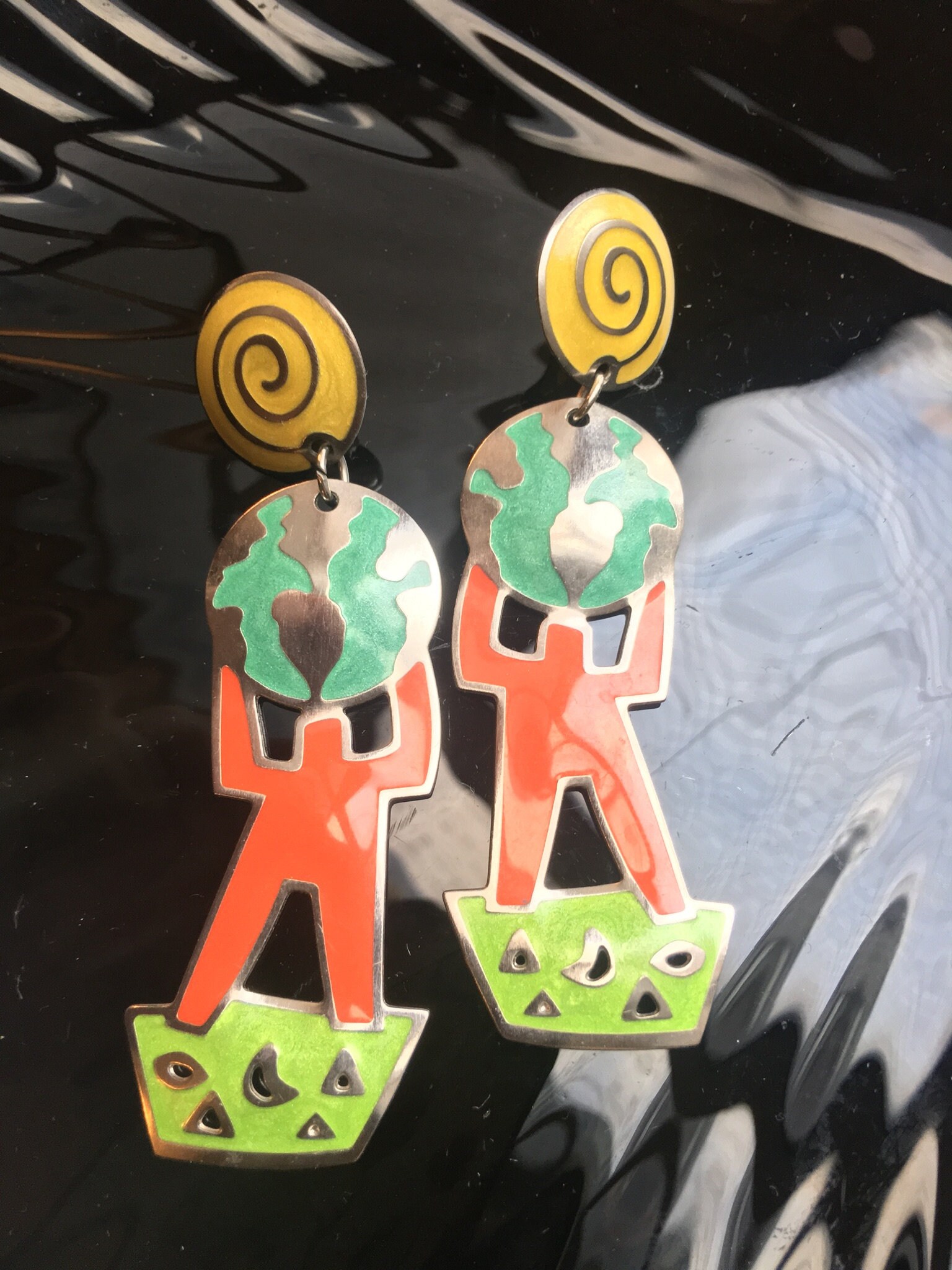 Awesome 80s Designer Edgar Berebi Earrings Orange Man Carrying World on ...