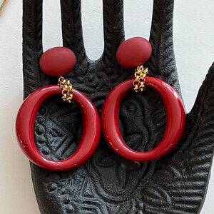 Huge Brick Red Hoops With Goldtone Chain Statement Earrings, Stylish ...