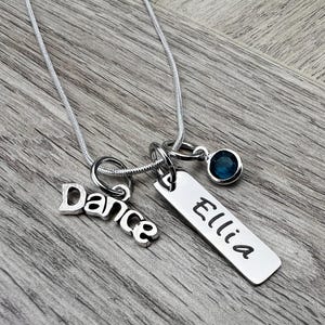 Personalized Dance Necklace: Sterling Silver, Engraved Name, Birthstone ...