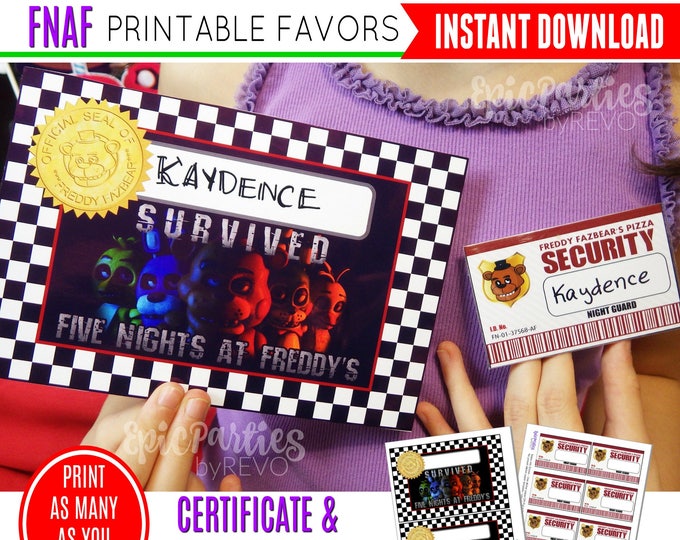 FNAF Birthday Favors Fnaf Party Printable Five Night's at Freddy's ...