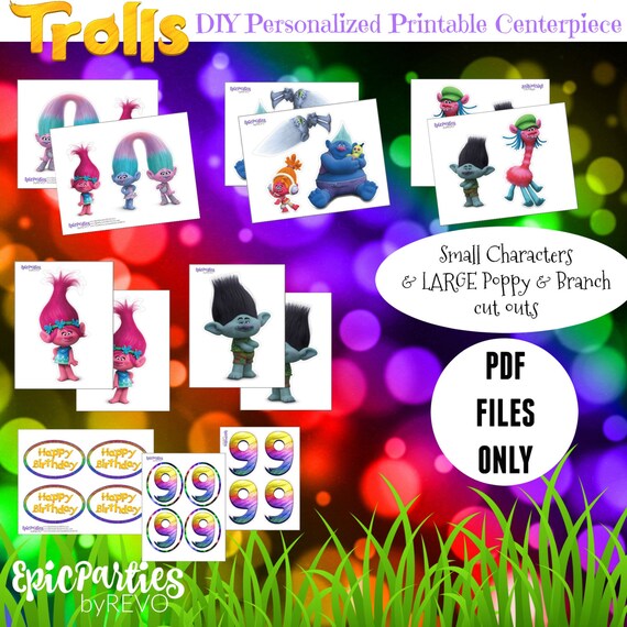 Printable Troll Birthday Centerpiece Trolls Birthday Decorations