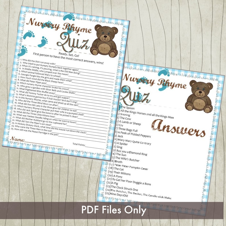 Teddy Bear Baby Shower Games Teddy Bear Shower Games Blue - Etsy
