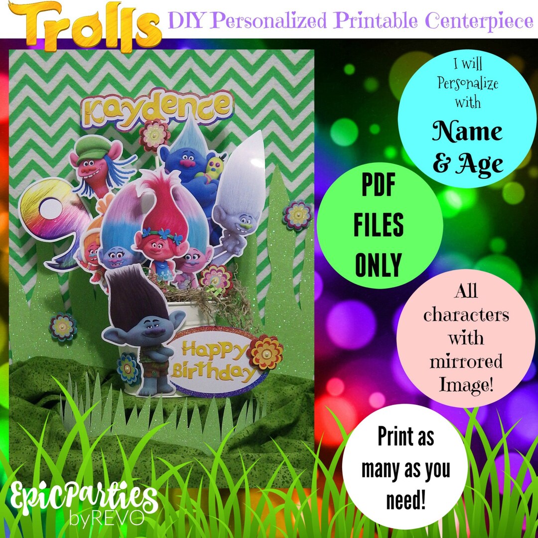 Trolls Movie Centerpiece Trolls Birthday Decoration Trolls Movie Bday ...