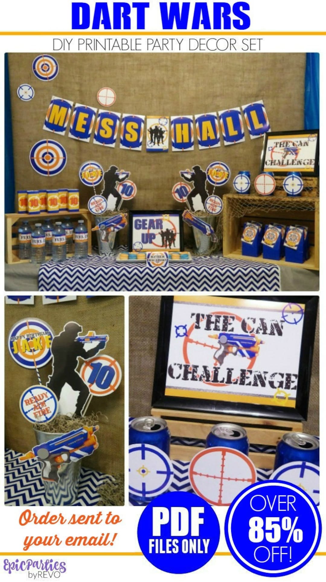 Dart Wars Party Printable Dart Gun Birthday Bundle Decorations Dart ...