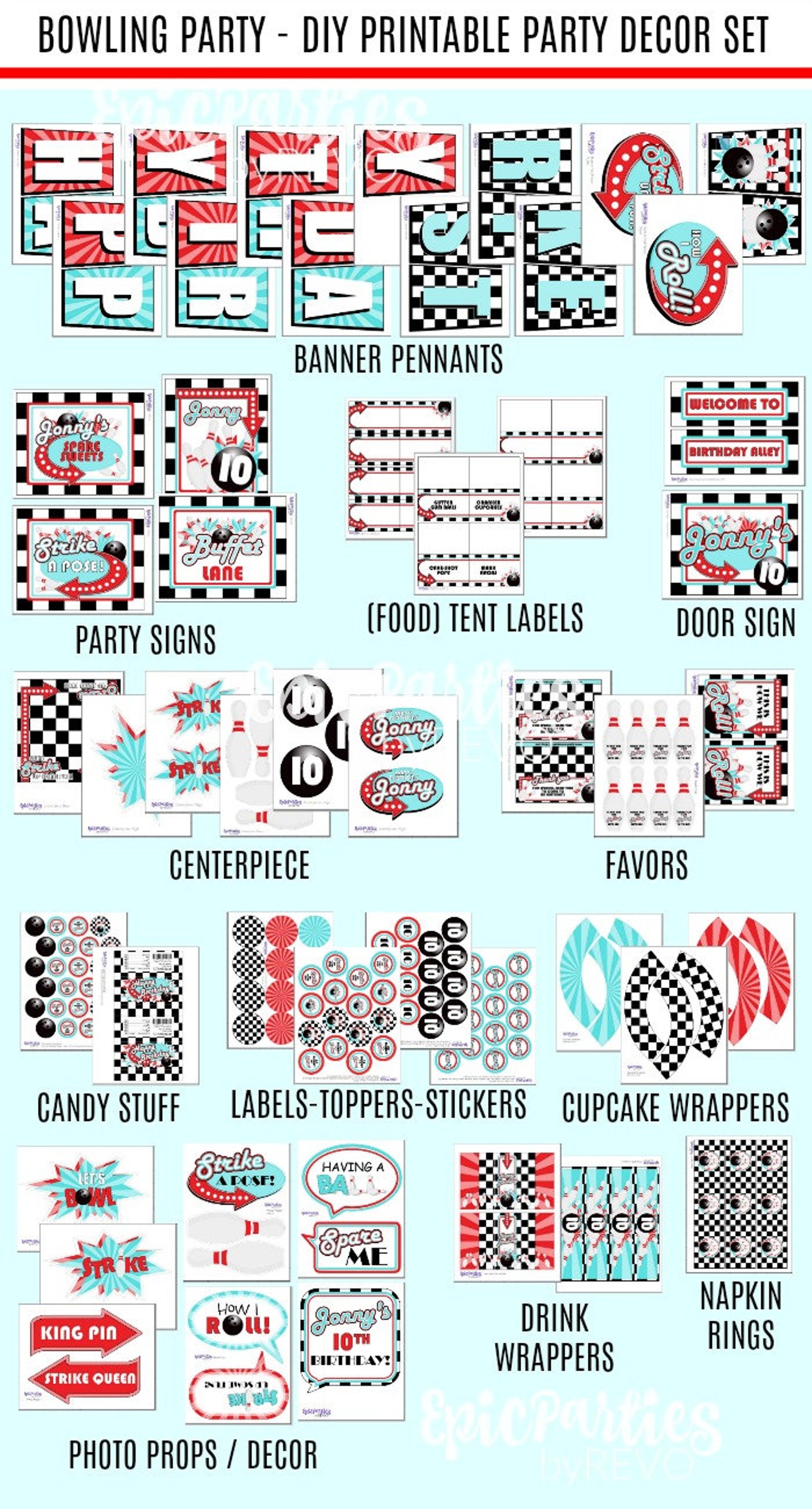 Bowling Birthday Party Decorations Bowling Birthday Printable - Etsy