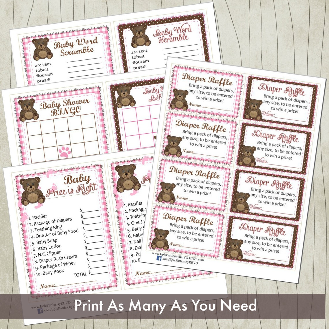 Teddy Bear Baby Shower Games Girl Baby Shower Games Pink | Etsy