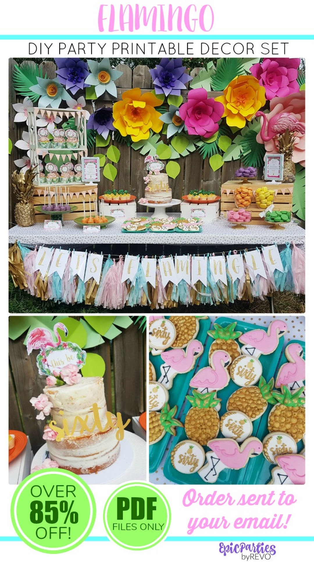 Flamingo Party Printable Flamingo 1st Birthday Decorations Pool Party ...