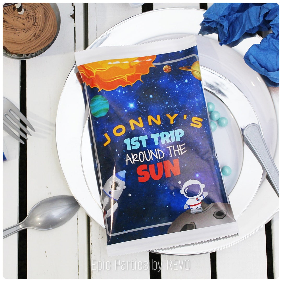 Outer Space Custom Chip Bags for Astronaut Birthday Chip Bag Editable ...