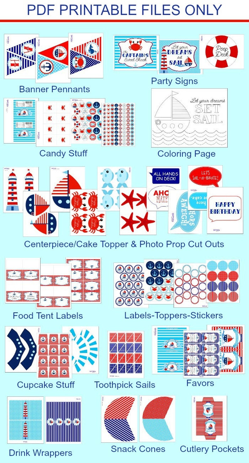 Nautical Birthday Printable Nautical 1st Birthday Decorations Sailor ...