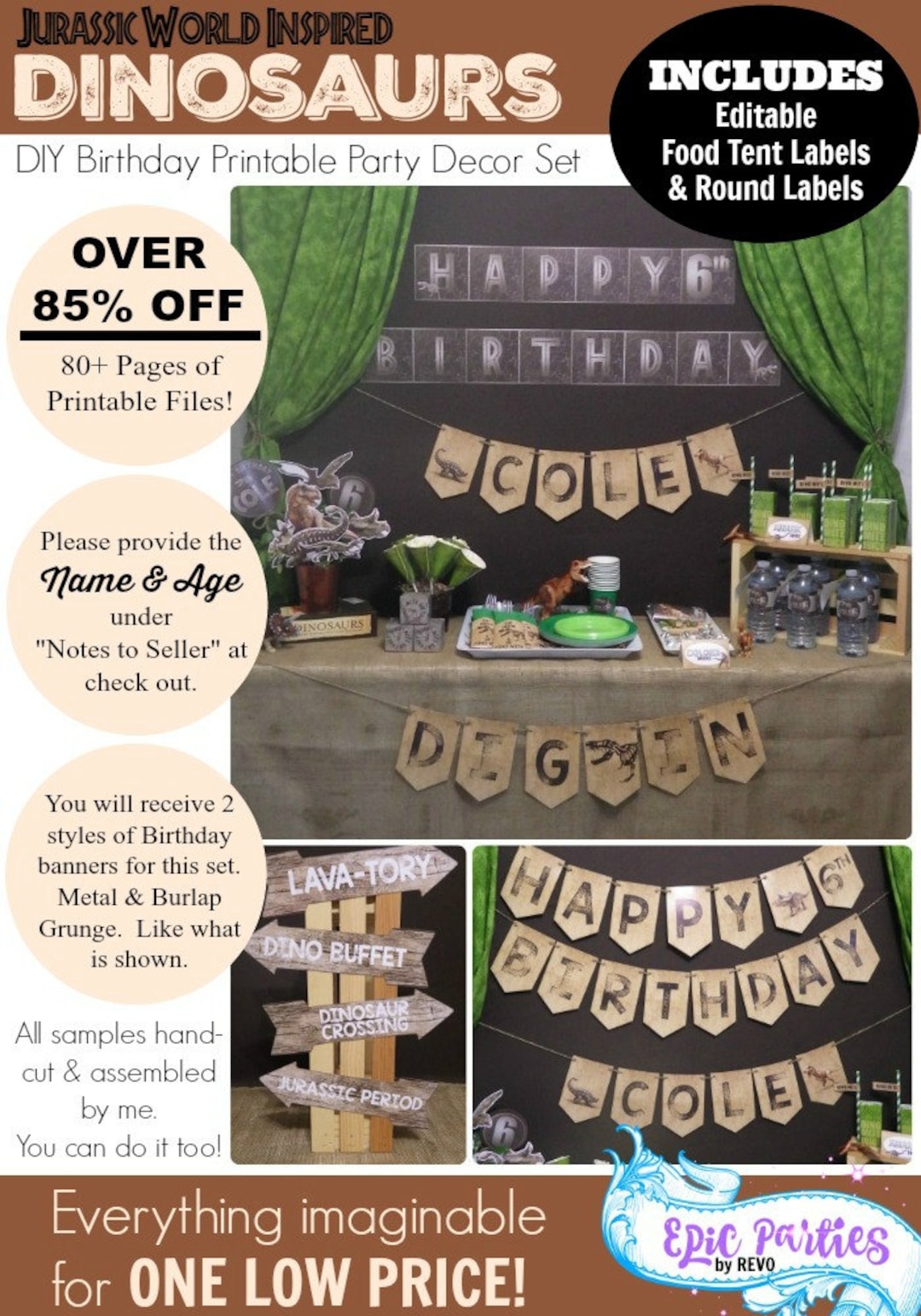 Dinosaur Birthday Party | Jurassic World | Dinosaur Birthday Printable ...