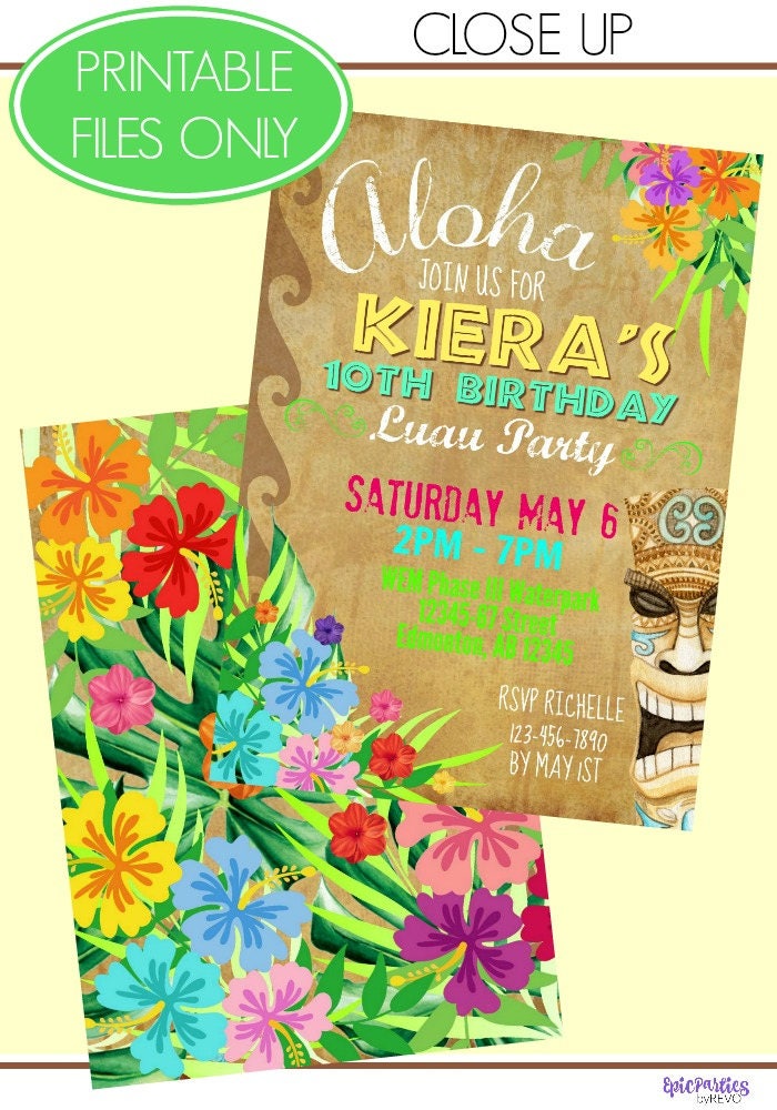 Birthday Invitation Luau Party Invite Hawaiian Luau Invitation Tropical ...