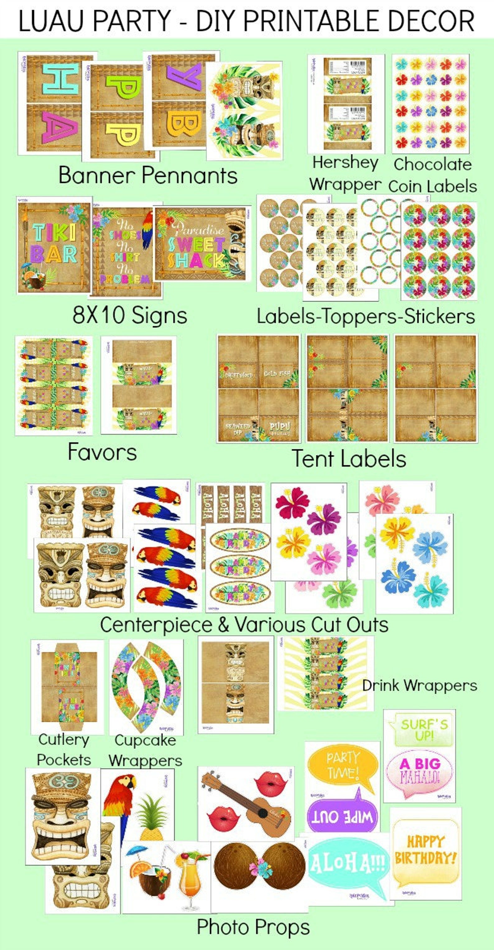 Tropical Luau Party Printable Hawaiian Luau Birthday Decoration Luau ...