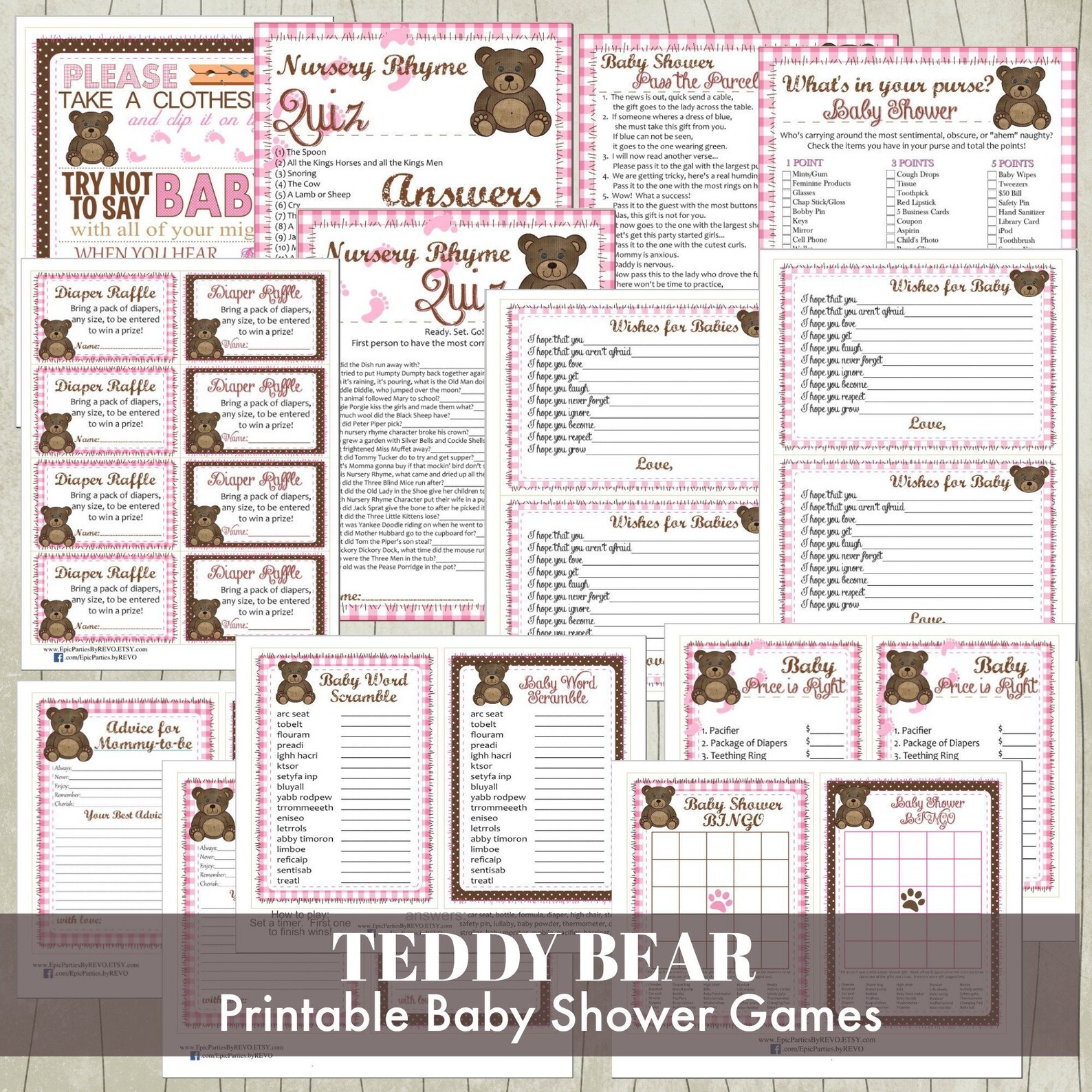 Teddy Bear Baby Shower Games Girl Baby Shower Games Pink | Etsy
