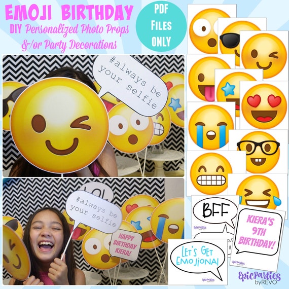 Emoji Birthday Party Printable | Emoji Photo Props | Personalized ...