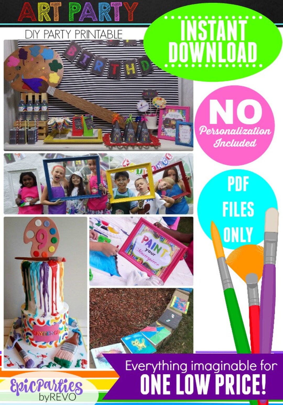 Paint Party Birthday Paint Decorations Art Birthday Printable Birthday ...