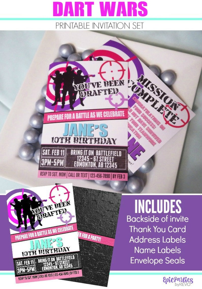 Dart Wars Invitation Dart Wars Birthday GIRLS Dart Party - Etsy
