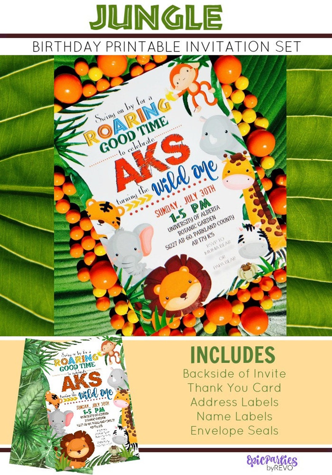 Safari Jungle Birthday Invitation Jungle Printable Invitation Animal ...