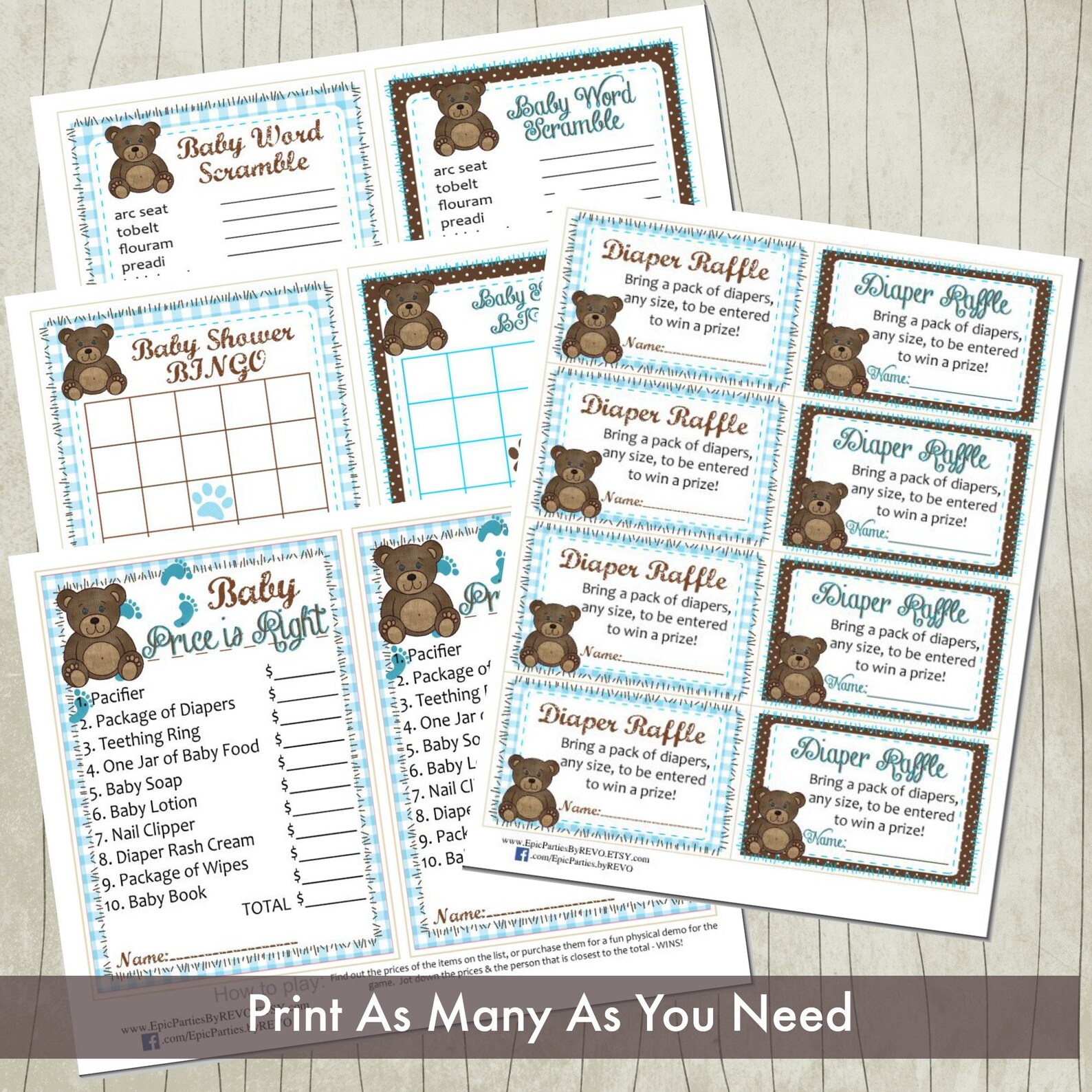Teddy Bear Baby Shower Games Teddy Bear Shower Games Blue - Etsy