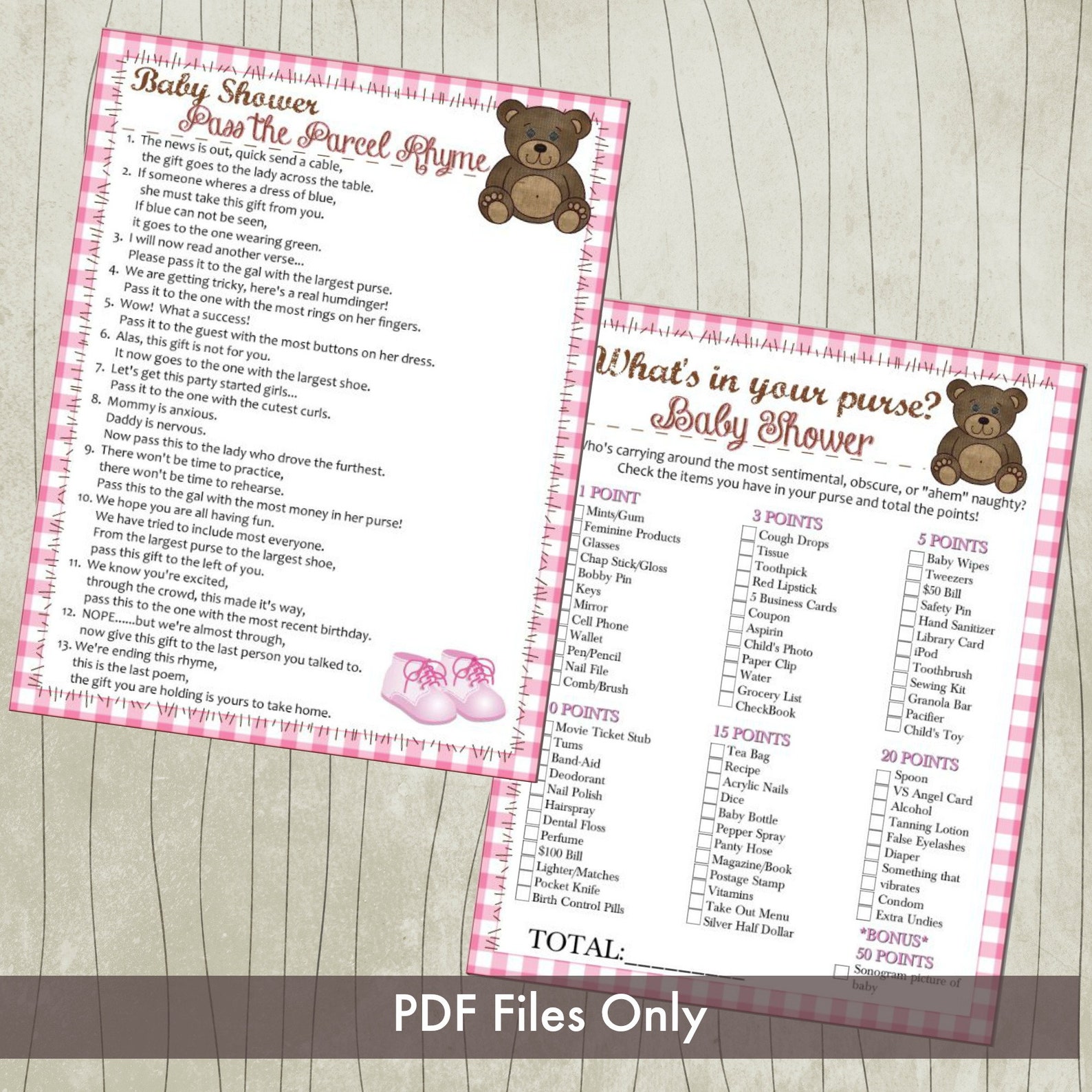 Teddy Bear Baby Shower Games Girl Baby Shower Games Pink | Etsy