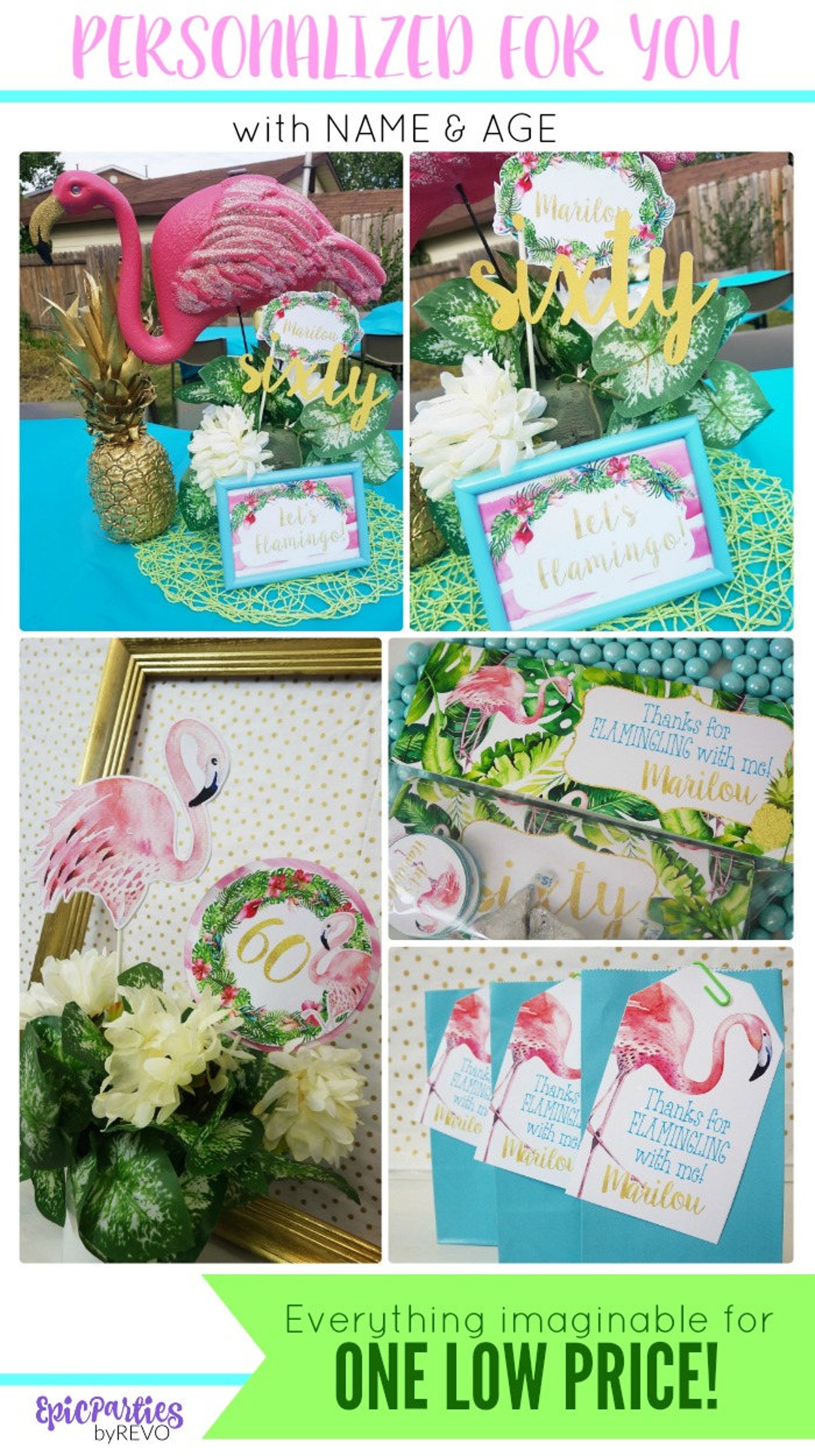 Flamingo Party Printable Flamingo 1st Birthday Decorations Pool Party ...