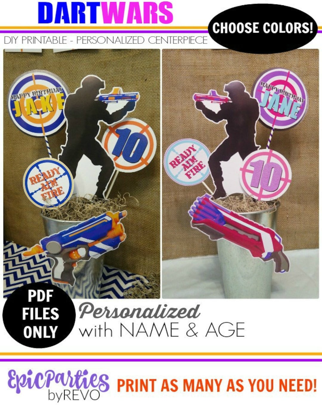 Dart Wars Birthday Centerpiece Dart Gun Birthday Decoration Dart Wars ...