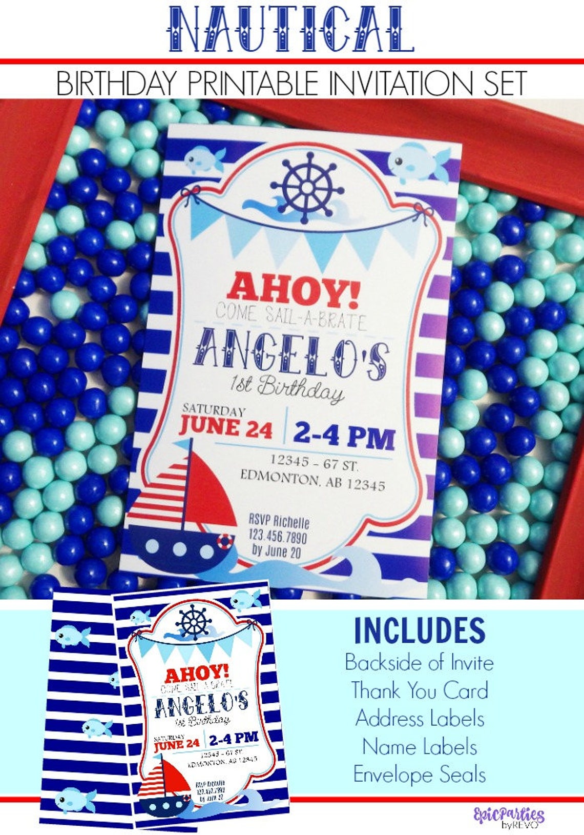 Nautical Birthday Invitation Nautical Printable Invitation | Etsy Canada