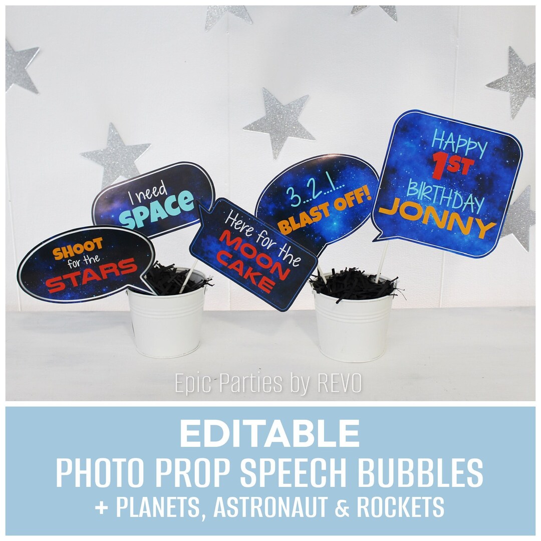 Outer Space Birthday Photo Props Editable Space Decorations Photo Props ...