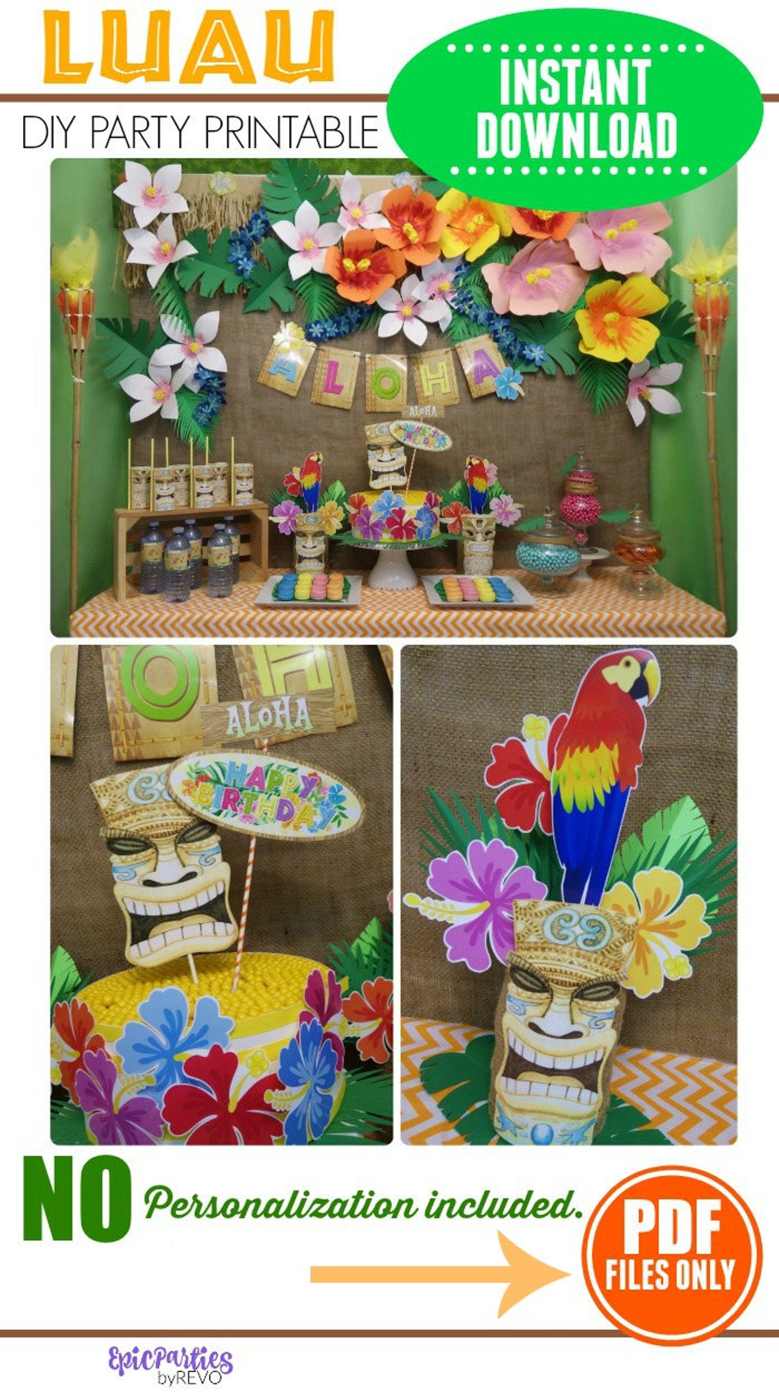 Tropical Luau Party Printable Hawaiian Luau Birthday Decoration Luau ...