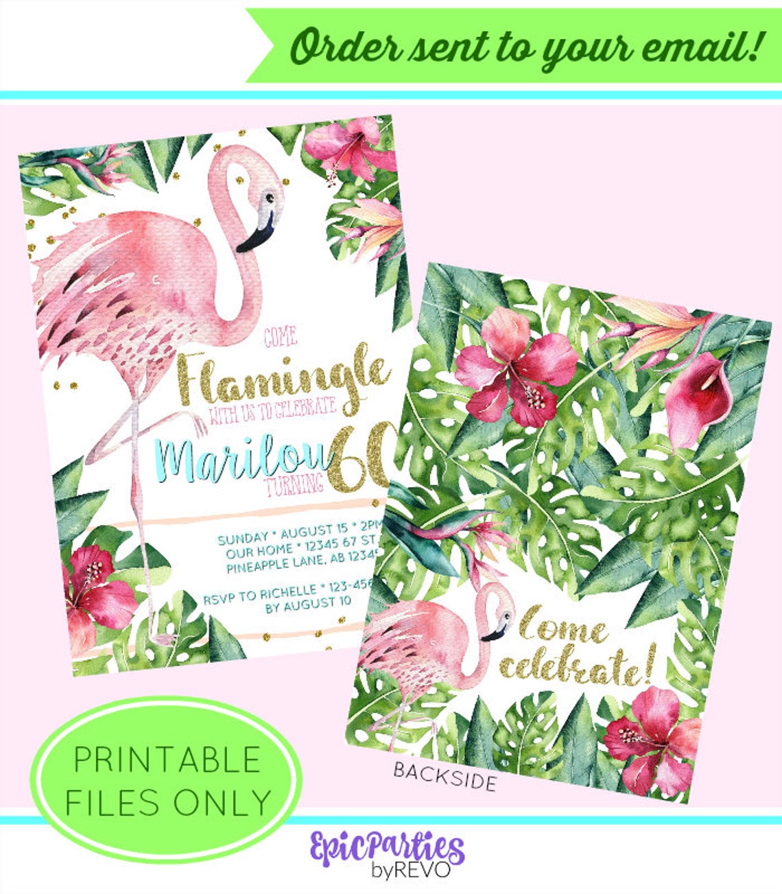 Flamingo Birthday Invitation Flamingo Printable Invitation - Etsy Canada