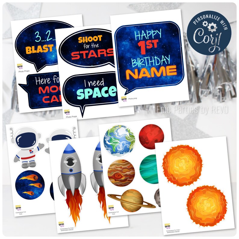 Outer Space Birthday Photo Props Editable Space Decorations Photo Props ...